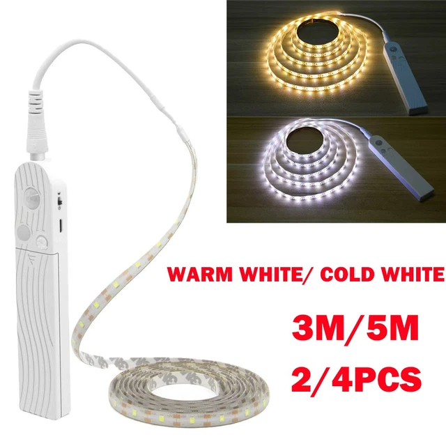 2/4PCS WHITE PIR Motion Sensor LED Strips Light Stairs Cabinet Closet ...