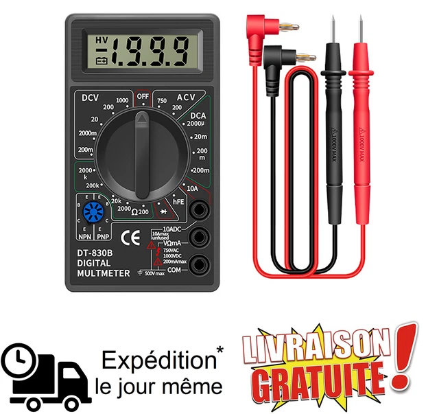 MULTIMETRE NUMERIQUE AC/DC Voltmetre Amperemetre Ohmmetre EUR 8,90 ...
