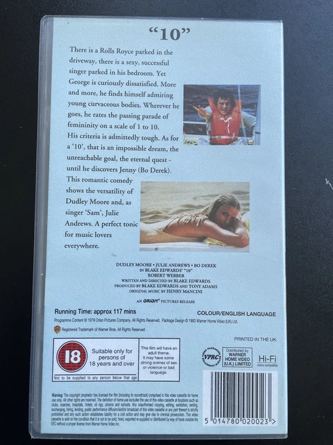 10 (VHS) 1979 Dudley Moore, Julie Andrews, Bo Derek, Blake Edwards Rare ...