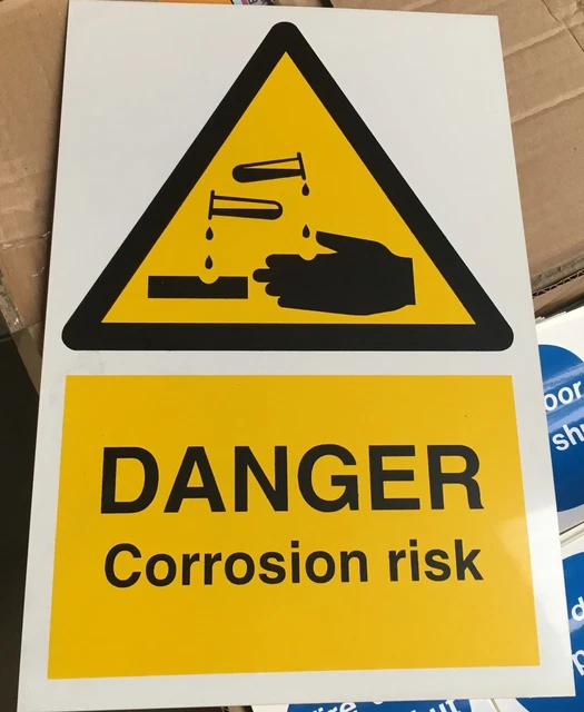 WARNING SIGN - DANGER Corrosion risk - 300 x 200mm Safety Signs £2.95 ...
