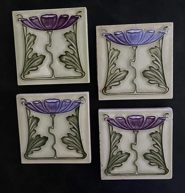 4 FLIESEN JUGENDSTIL um 1910 Kachel floral Ornament Art Nouveau Tile antik EUR 52,00 - PicClick DE