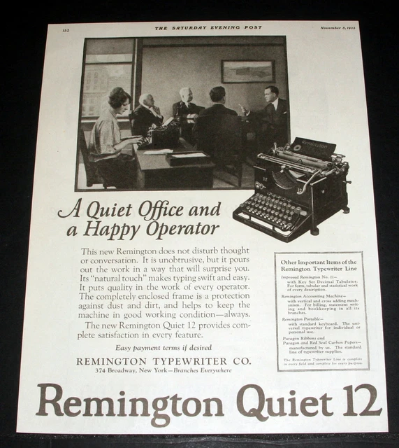 1923 OLD MAGAZINE Print Ad, Remington Quiet 12 , Happy Office, Happy ...