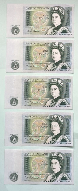 5 X ONE Pound Bank of England Notes with Consecutive Numbers £4.99 ...