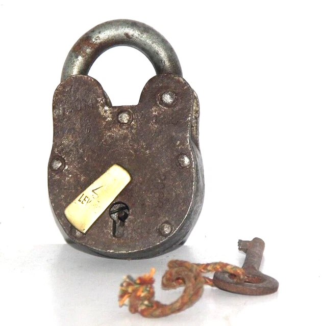 1930S VINTAGE IRON Handcrafted Old Lock Original Key With Brass Tag ...