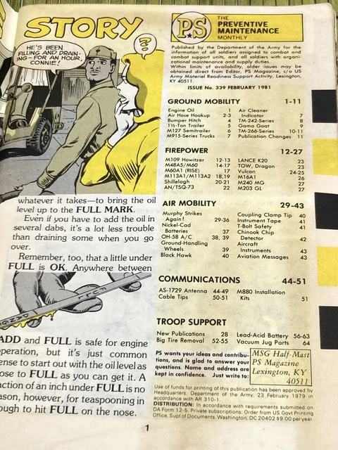 US ARMY PREVENTIVE Maintenance Monthly Magazine #339 Feb 1981 Murphy ...