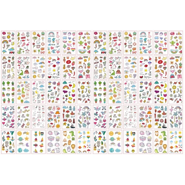 120 SHEETS TATOUAGE Stickers De Fleur Dessin Animé Etiquette ...