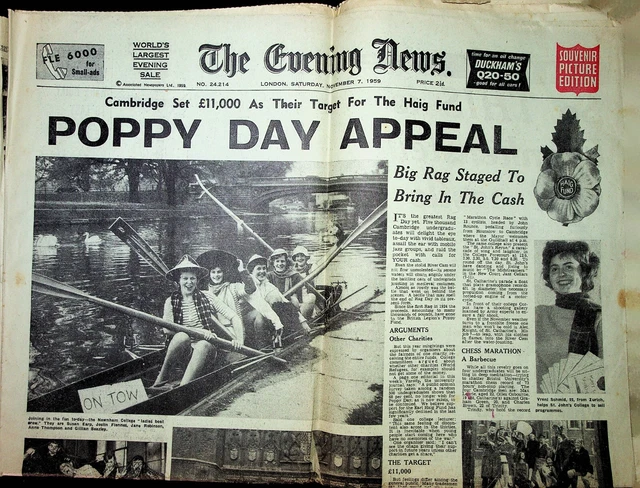 ORIGINAL EVENING NEWS Newspaper Nov 1959 Cambridge Rag week university ...