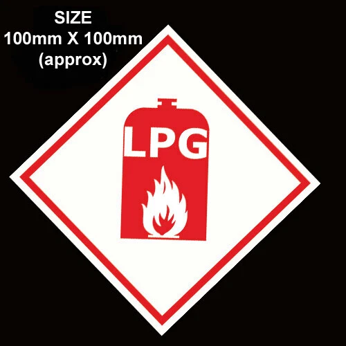 LPG WARNING GAS STICKER CARAVAN MOTORHOME CAR 100 x 100mm VINYL DECAL ...