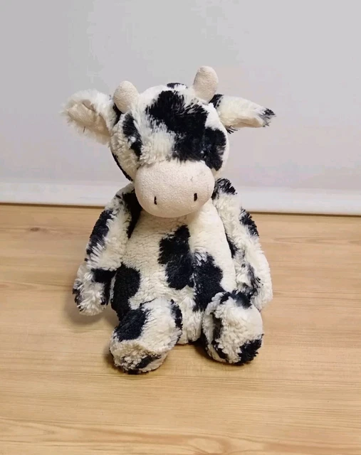 RARE RETIRED JELLYCAT Bashful Cow - 12" Medium Black & White Plush Toy ...