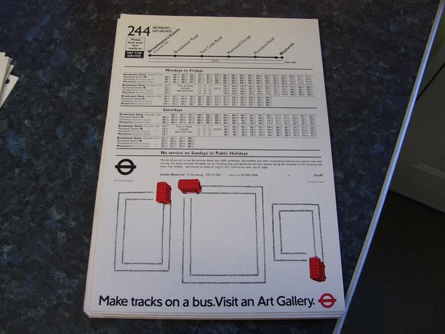 LONDON TRANSPORT BUS Stop Panel Timetable-Route 120-April 1986-Used Con ...