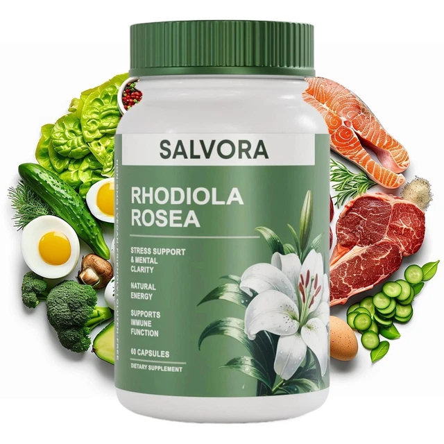 SALVORA RHODIOLA ROSEA Dietary Supplement, 60 Capsules,Stress Support ...