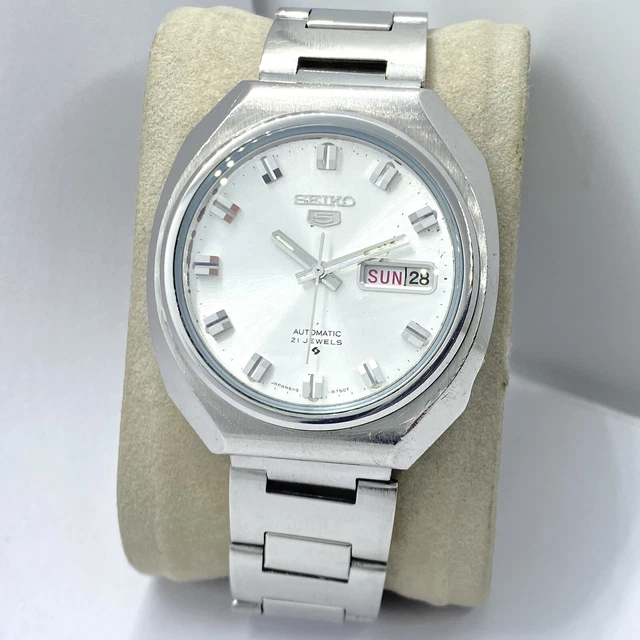 OROLOGIO SEIKO 5 Automatico 6119-8580 Vintage Quadrante Bianco Data ...