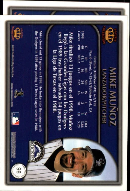 CARTE DE BASEBALL 1999 Pacific Crown Collection #98 Mike Munoz EUR 2,21 ...