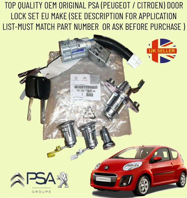 FOR CITROEN C1 Ignition Lock Tailgate & Door Lock Barrel Set Complete ...