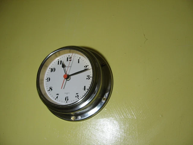 MARITIME SEIKO SHIPS Clock Bulkhead Wall Vintage Industrial Chrome ...