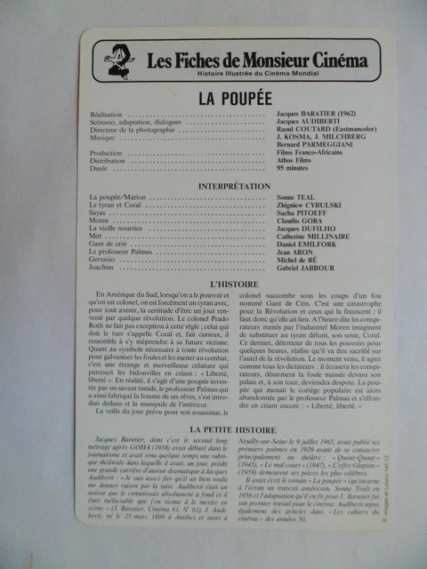 CARTE FICHE CINEMA 1962 LA POUPEE Sonne Teal Zbigniew Cybulski Sacha ...