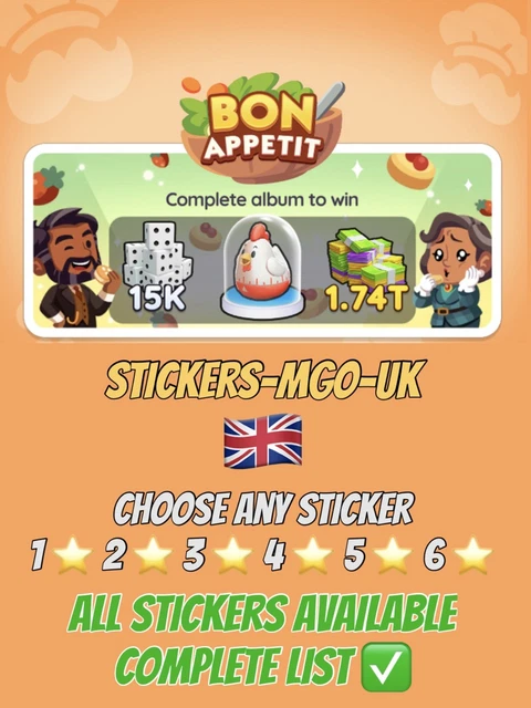 MONO_POLY GO 🍩 Bon Appetit Album 🥧 Choose Any Sticker Set 1-19 ⭐ FAST ...