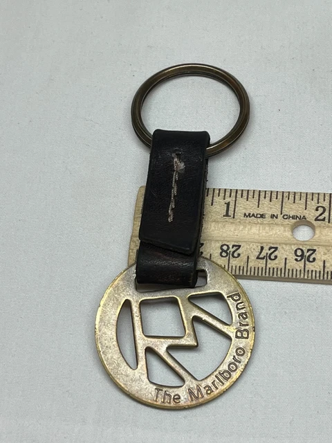 VINTAGE THE MARLBORO Brand, Solid Brass Key Chain Ring with Leather ...