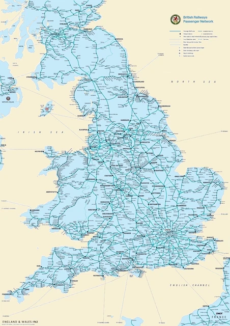 ENGLAND & WALES TRAIN MAP (RAIL PASSENGER NETWORK) 1963 - Print Your ...