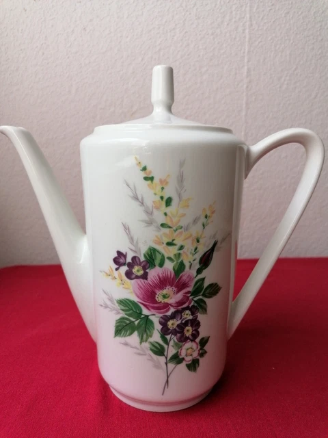 KAHLA KAFFEEKANNE WEISS Porzellan Blumen (DDR) Thüringen 50/60er Jahre Ostalgie EUR 22,00 ...