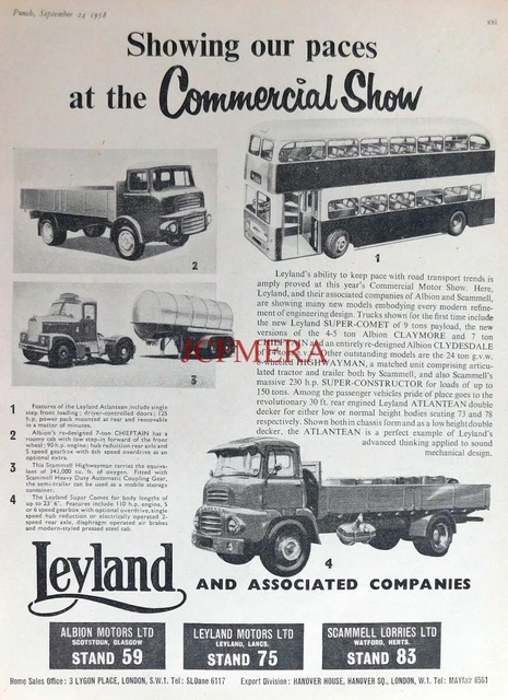 LEYLAND, ALBION & SCAMMELL Commercial Vehicles, Original 1958 Advert ...
