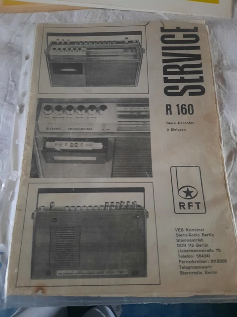 DDR SERVICEANLEITUNG STERN-RECORDER R 160 VEB Stern-Radio Berlin RFT ...