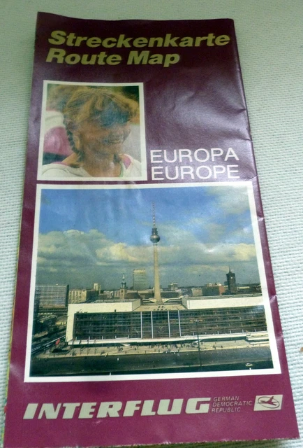 STRECKENKARTE ROUTE MAP INTERFLUG Europa GDR DDR Zeitgeschichte 1986 ...