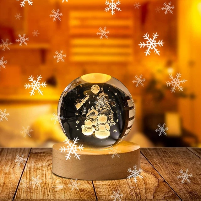 USB 3D SNOWMAN Night Light LED Crystal Ball Table Lamp Bedside Kids ...