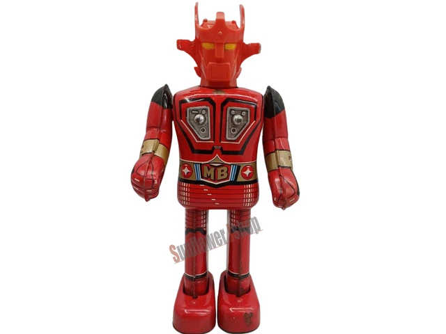 POPY VINTAGE JAPANESE Tin Robot Toy Red MB Emblem Wind-Up Walking Sci ...