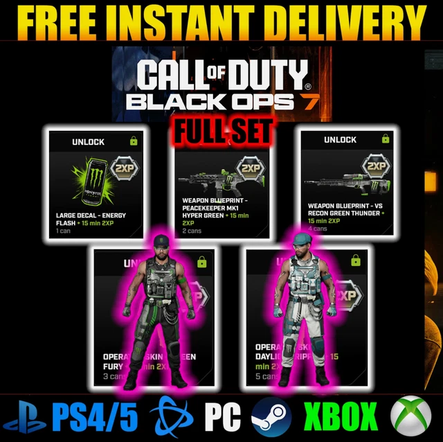 CALL OF DUTY Black Ops 7 BO7 Monster Energy Skin + 2XP Full Set 5 Items ...