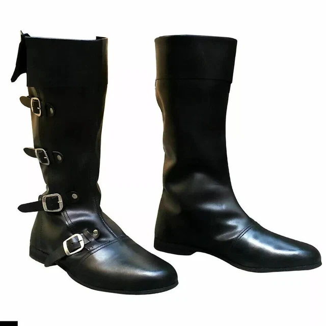 MEDIEVAL STYLE LONG Shoes Black Color Pure Leather Shoe Men Boot ...