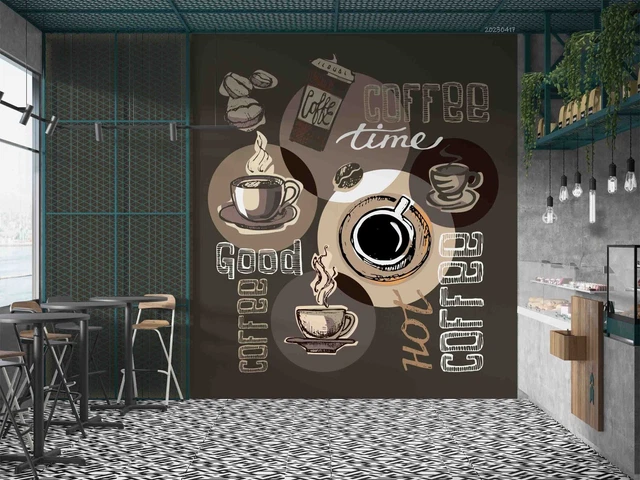 3D COFFEE SHOP Background Black Wall Murals Wallpaper Murals Wall ...