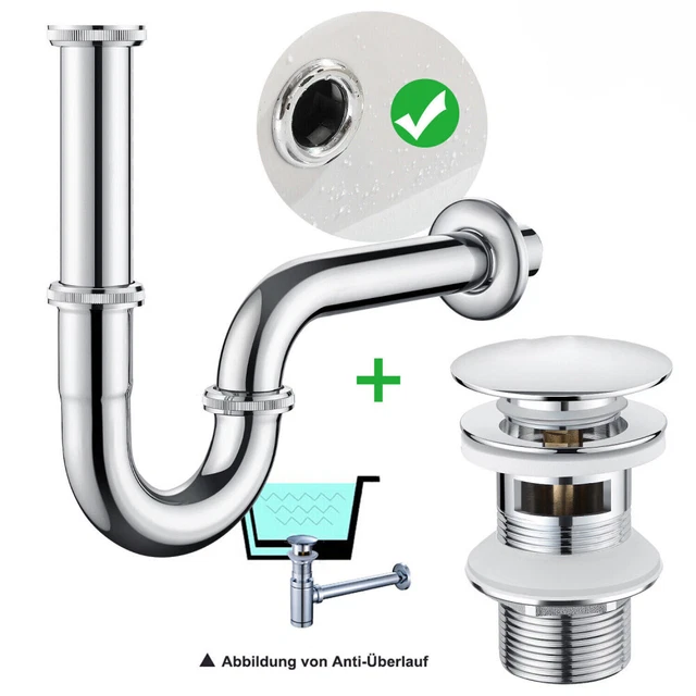 WASCHBECKEN ABLAUFGARNITUR SIFON Siphon Pop-Up Ablaufventil Abfluss Mit ...