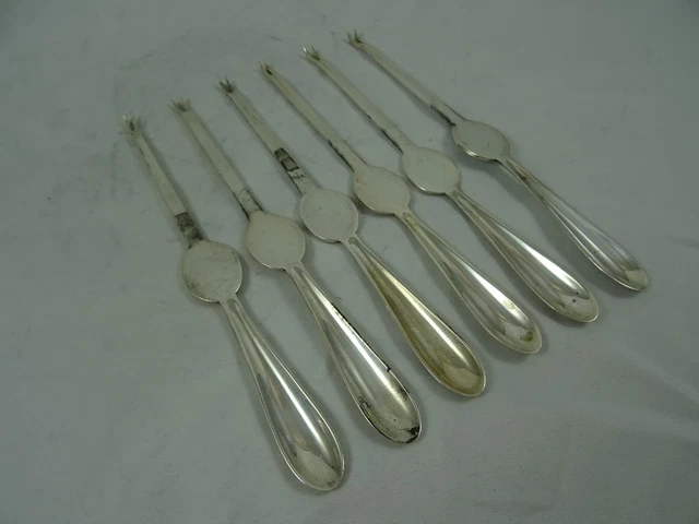 RARE SET X 6 solid silver LOBSTER PICKS, 1913, 182gm - MAPPIN & WEBB £0 ...