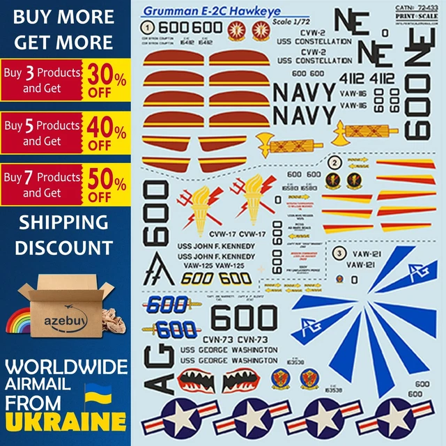 GRUMMAN E-2C HAWKEYE 1960 Year Part-2 1/72 Scale Decals Kit Print Scale ...