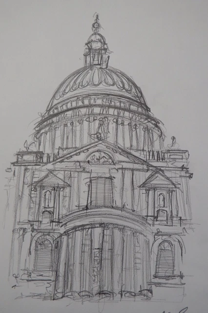 ORIGINAL EXPRESSIVE ARCHITECTURAL pencil drawing of St Paul's Cathedral ...