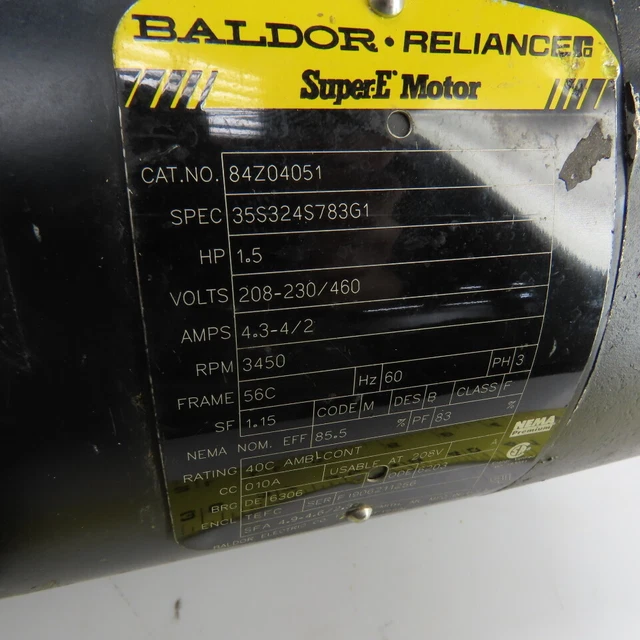 MOTEUR ÉLECTRIQUE AC Baldor 1-1/2HP 3450RPM 208-230/460V 3PH Cadre 56C ...