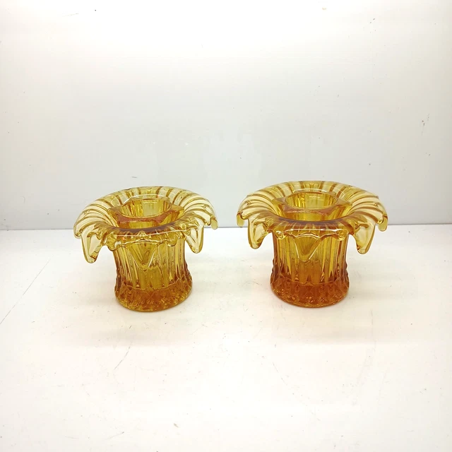 VINTAGE ART DECO 1930'S Amber Glass Lily Flower Vases Pair £30.00 ...