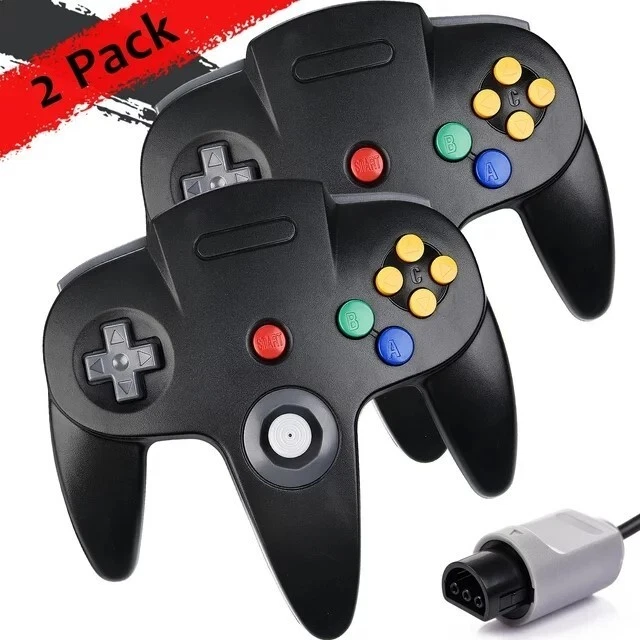 2 PACK N64 Controller Classic Wired N64 64-bit Game pad Joystick Black ...