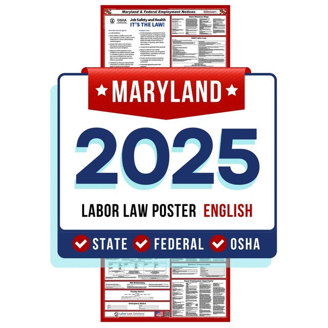 MARYLAND STATE AND Federal Labor Law Poster 2025 - Non-Laminated Paper ...