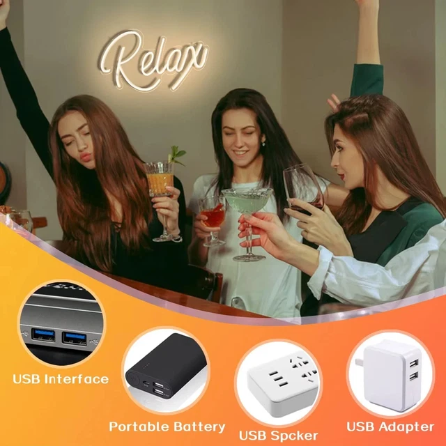 RELAX NEON SIGN LED Neon Sign Light for Wall Decor Letters USB Powered ...