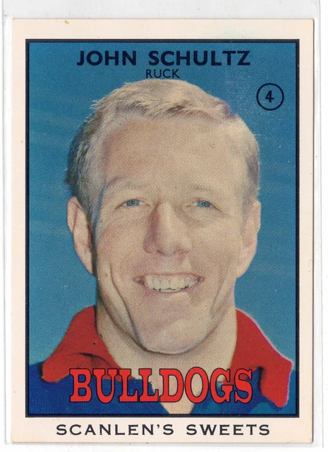 SCANLENS 1968 B VFL FOOTY CARD JOHN SCHULTZ FOOTSCRAY BULLDOGS # 4 of Set N MINT $76.75 ...