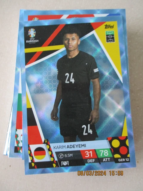 TOPPS MATCH ATTAX UEFA EURO 2024 GER12 Karim Adeyemi Cristallo Blu ...