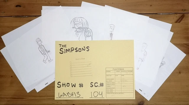 ORIGINAL THE SIMPSONS Production Art Drawings Folder Mixed Animation ...
