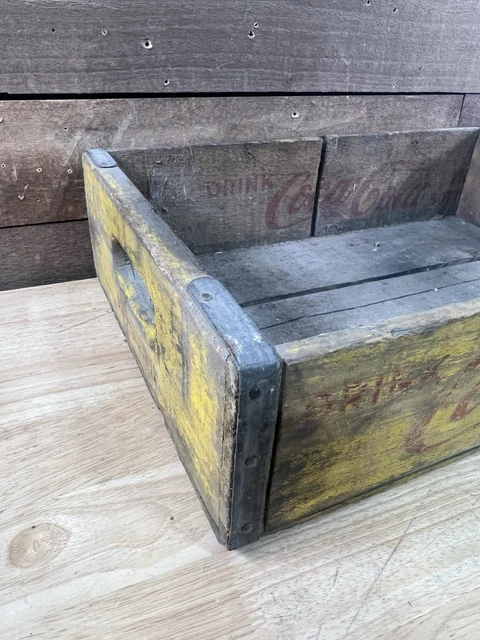 VINTAGE 1965 COCA Cola Wooden Soda Case Crate Yellow With Handles £28. ...