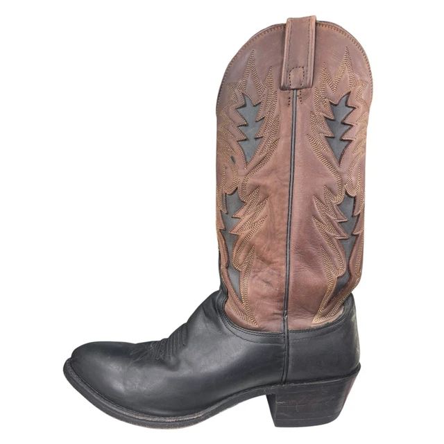 VINTAGE DAN POST Men’s Black Brown Leather Western Cowboy Boot Size US ...