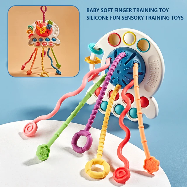 BABY TODDLER OCTOPUS UFO Pull String Activity Sensory Toy Food Grade ...