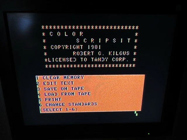 COLOR SCRIPSIT WORD Processor Tandy TRS-80 Coco Color Computer 1 2 3 ...