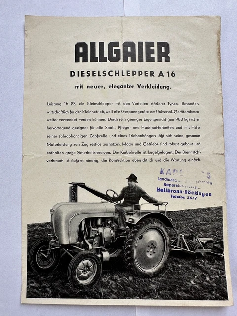 PROSPEKT ALLGAIER A16 Schlepper Traktor EUR 39,90 - PicClick DE