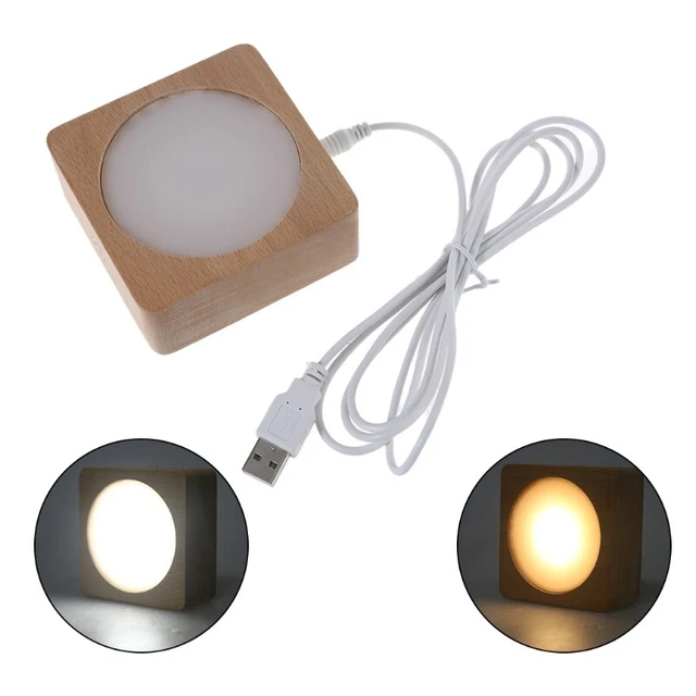 6000K WOODEN LED Light Display Base Glowing 3D Crystal Glass Ball Stand ...